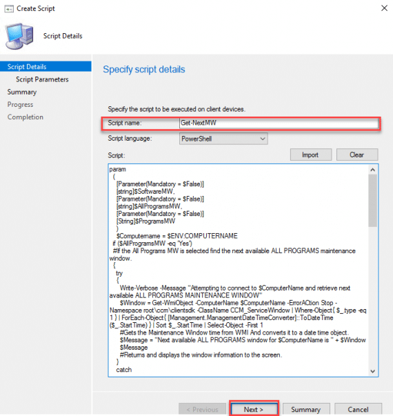 ConfigMgr 1802 - Using Run Scripts To Get Next Maintenance Window ...