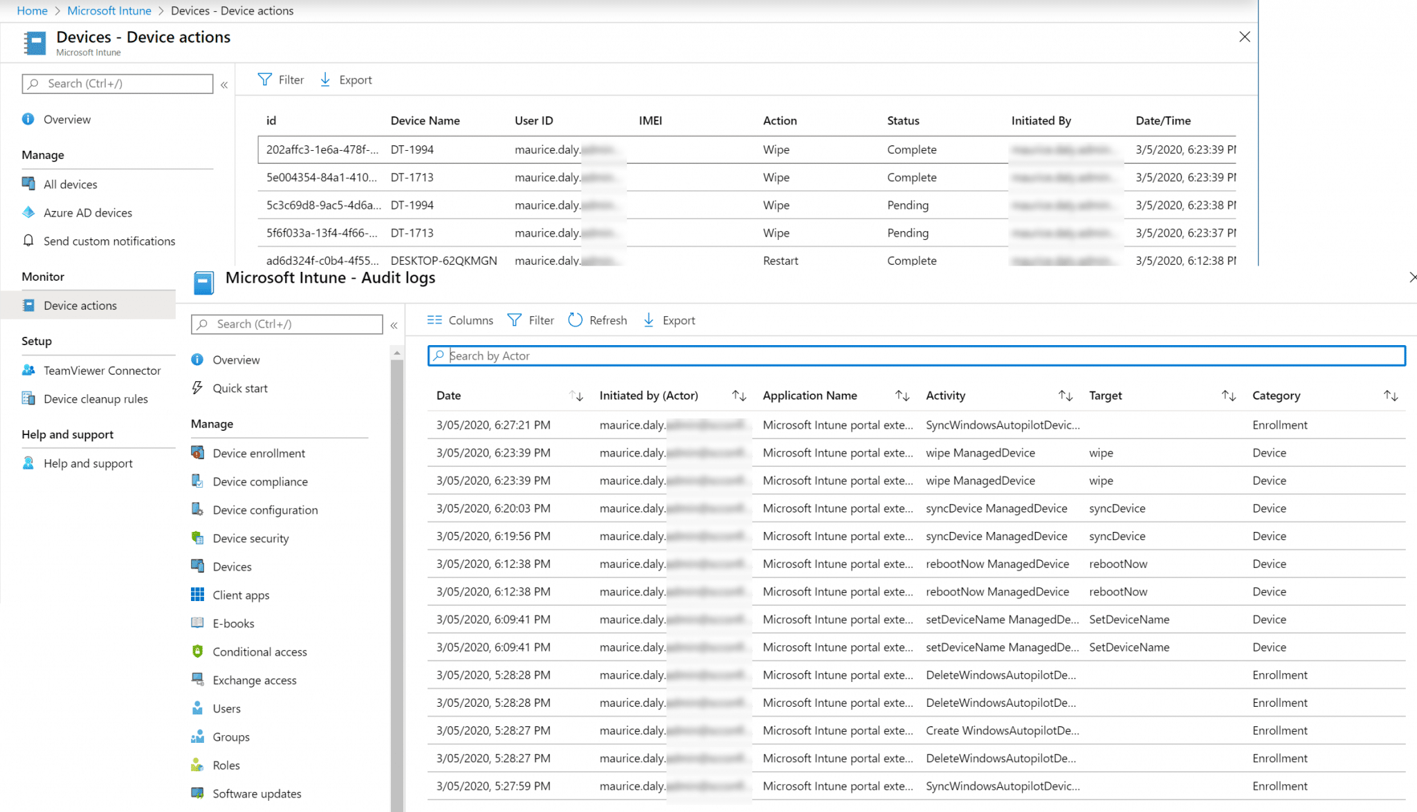 Bulk device actions within the Microsoft Endpoint Manager portal ...