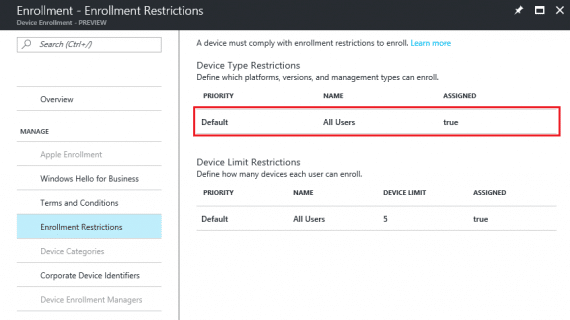Configure Enrollment Restrictions for Devices in Microsoft Intune ...