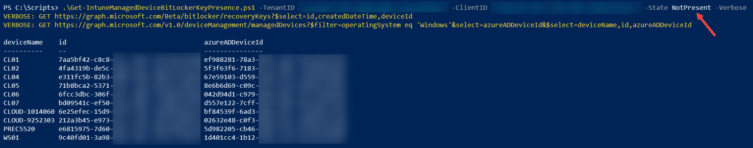 Get Intune devices with missing BitLocker keys in Azure AD - MSEndpointMgr
